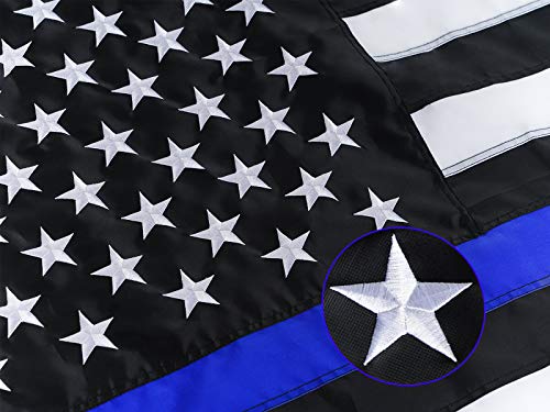 Homissor Thin Blue Line Flags 3x5 Outdoor Made in USA - Embroidered Stars Police Flag, Heavy Duty Back The Blue Flag Stripe Blue Line Lives Matter Flags Banner with 2 Brass Grommets