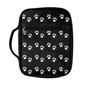 coldinair black white dog paws print bible covers for women men carrying book case church bag bible protective with zippered pocket and durable handle