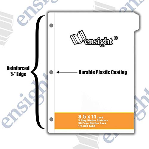 3 Ring Page Dividers Bulk, 1/5 Cut Tab Dividers, 100 Per Box - Divider Pages with Tabs, Decorative Printable Rewritable Divider Tabs, Exhibit Tab Dividers for 3 Ring Binders Bulk - Ensight