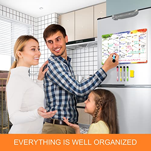 Magnetic Calendar for Fridge 17 x 12 Inches Fridge Calendar Dry Erase Magnetic Monthly Magnetic Calendar with 5 Colored Fine-Tip Markers and Eraser