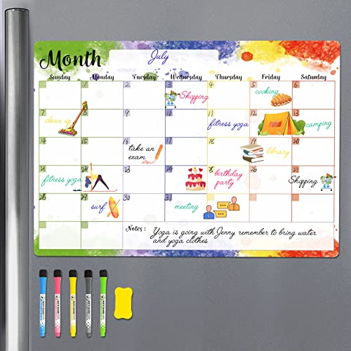 Magnetic Calendar for Fridge 17 x 12 Inches Fridge Calendar Dry Erase Magnetic Monthly Magnetic Calendar with 5 Colored Fine-Tip Markers and Eraser