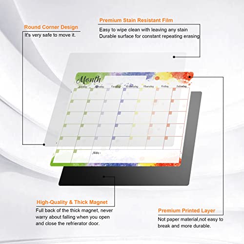 Magnetic Calendar for Fridge 17 x 12 Inches Fridge Calendar Dry Erase Magnetic Monthly Magnetic Calendar with 5 Colored Fine-Tip Markers and Eraser