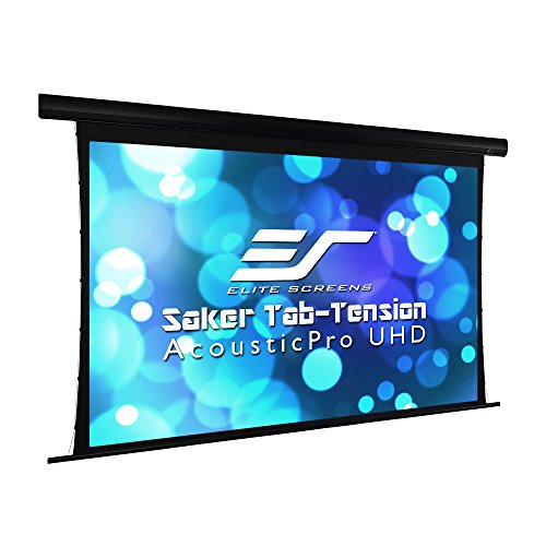 Elite Screens Saker Tab-Tension AcousticPro UHD Series, 100" Diagonal 16:9, 4K/8K Ultra HD Electric Sound Transparent Perforated Weave Drop Down Front Projector Screen, SKT100UH-E24-AUHD