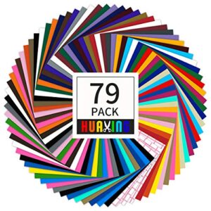 huaxing permanent self adhesive vinyl sheets (pack of 79, 12” x 12”) – 38 assorted colors premium adhesive craft outdoor vinyl for decor sticker