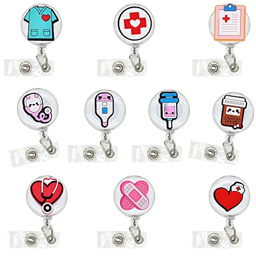 YEALQUE 10 Pack Nurse Badge Reel Holder Retractable Nursing ID Badge Reels Cute for Nurses Doctor Medical Health Hospital Office Worker Gifts(A-10PCS) …