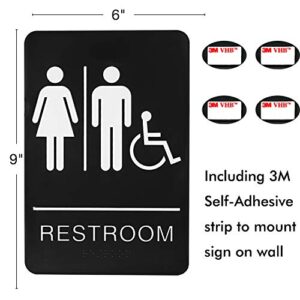 Bebarley Self-Stick ADA Braille Unisex Restroom Signs-Bathroom Signs with Double Sided 3M Tape for Office or Business Bathroom and Toilet Door or Wall Decor 9”X6”