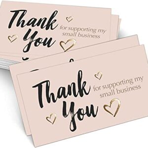 Easykart 120 Thank You For Supporting My Small Business Cards , Gold Foil Business Card Size 3.5" x2", Thank You Cards for Online Retail Shop , Small Business , Customer Package Inserts