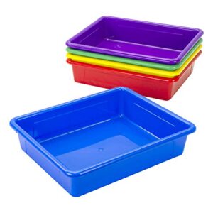 storex letter size flat storage tray – organizer bin for classroom, office and home, assorted colors, 5-pack (62514e05c)