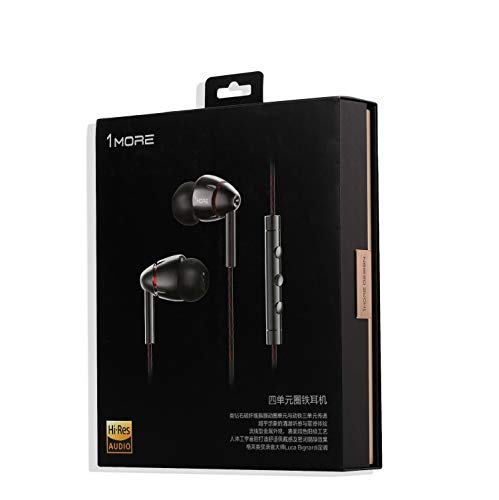 1MORE Quad Driver in-Ear Earphones Hi-Res High Fidelity Headphones Warm Bass, Spacious Reproduction, High Resolution, Mic in-Line Remote Smartphones/PC/Tablet - Silver/Gray