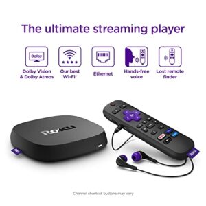 Roku Ultra 2022 4K/HDR/Dolby Vision Streaming Device and Roku Voice Remote Pro with Rechargeable Battery, Hands-Free Voice Controls, Lost Remote Finder, and Private Listening