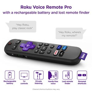 Roku Ultra 2022 4K/HDR/Dolby Vision Streaming Device and Roku Voice Remote Pro with Rechargeable Battery, Hands-Free Voice Controls, Lost Remote Finder, and Private Listening