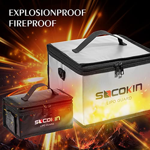 Socokin Lipo Battery Safe Bag Fireproof Explosionproof Large Capacity Bag for Charge and Storage with Detachable Adjustable Shoulder Strap (2 Pack)