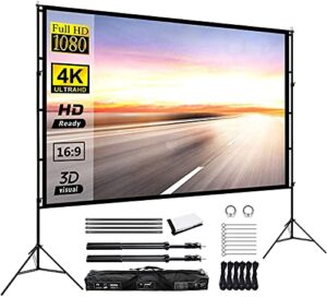 projector screen with stand 150inch portable projection screen 16:9 4k hd rear front projections movies screen for indoor outdoor home theater backyard cinema trave (150 inch)