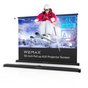 wemax 50 inch alr portable projector screen, small mobile tabletop screen, hd 16:9 pull up retractable projection screen for travel camping business presentations meeting, any indoor outdoor use