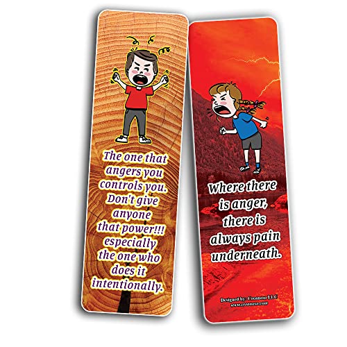 Creanoso Anger Management Quotes Bookmarks (2-Sets X 6 Cards) – Daily Inspirational Card Set – Interesting Book Page Clippers – Great Gifts for Adults and Professionals