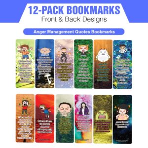 Creanoso Anger Management Quotes Bookmarks (2-Sets X 6 Cards) – Daily Inspirational Card Set – Interesting Book Page Clippers – Great Gifts for Adults and Professionals