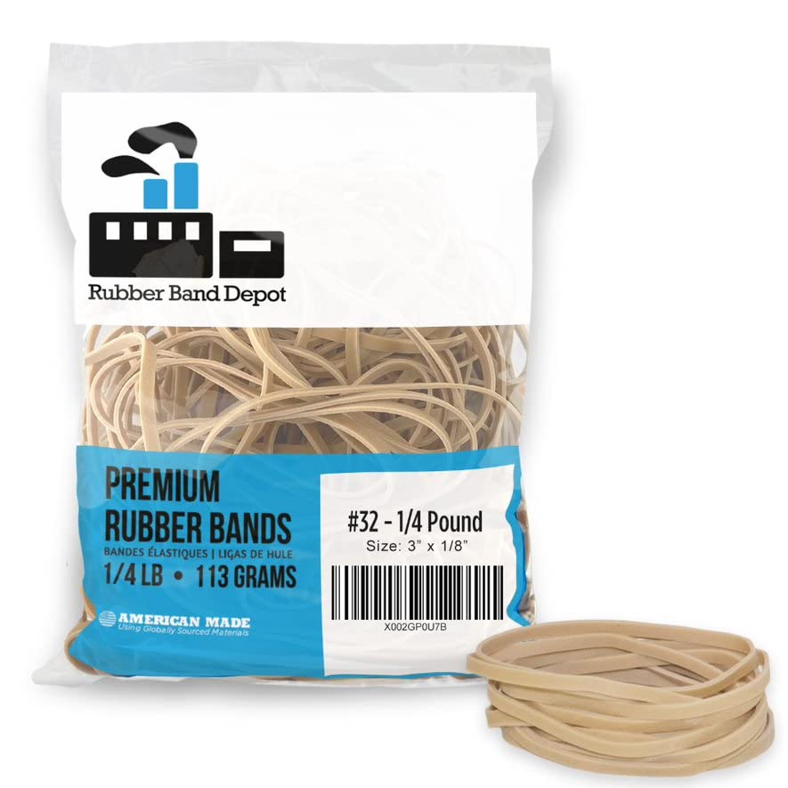 Rubber Bands, Rubber Band Depot, Size #32, Approximately 185 Rubber Bands Per Bag, Rubber Band Measurements: 3" x 1/8'' - 1/4 Pound Bag