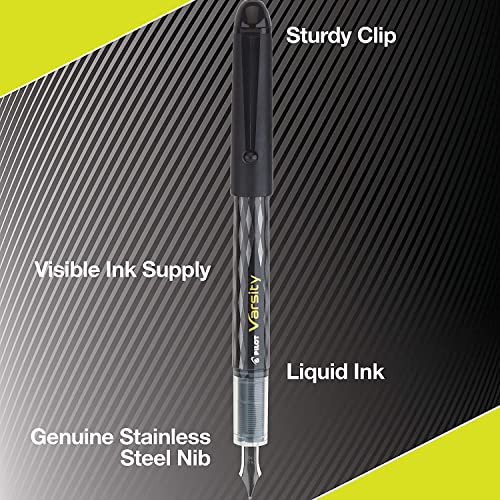 Pilot Varsity Disposable Fountain Pens, Black Ink (90010), Pack of 6