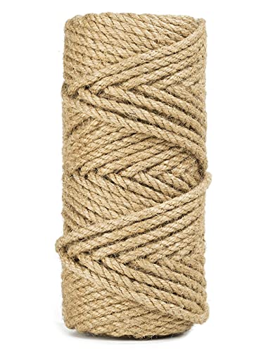 100 Feet 5mm Jute Twine, Heavy Duty Jute Rope, Natural Hemp Rope for DIY Arts Crafts, Gardening, Bundling，Home Decorating, Cat Scratching Post