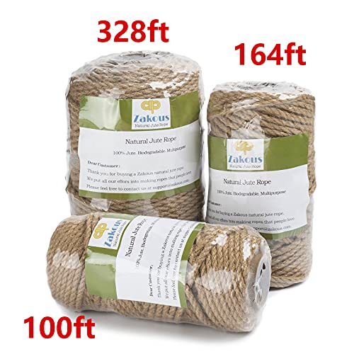 100 Feet 5mm Jute Twine, Heavy Duty Jute Rope, Natural Hemp Rope for DIY Arts Crafts, Gardening, Bundling，Home Decorating, Cat Scratching Post