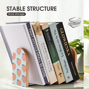 2 Pack Wood Bookends,Peach Pattern Decorative Book Ends Support for Shelves Desktop Organizer Wooden Bookshelf for Home School Office