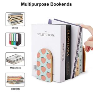 2 Pack Wood Bookends,Peach Pattern Decorative Book Ends Support for Shelves Desktop Organizer Wooden Bookshelf for Home School Office