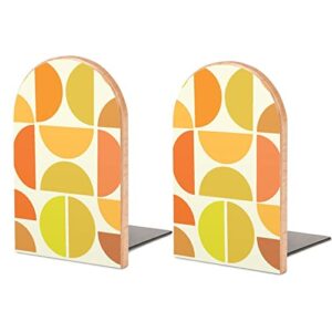 2 pack wood bookends,modern mid century geometric pattern decorative book ends support for shelves desktop organizer wooden bookshelf for home school office