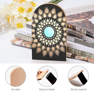 2 Pack Wood Bookends,Elegant Lotus Flower Mandala Decorative Book Ends Support for Shelves Desktop Organizer Wooden Bookshelf for Home School Office