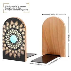 2 Pack Wood Bookends,Elegant Lotus Flower Mandala Decorative Book Ends Support for Shelves Desktop Organizer Wooden Bookshelf for Home School Office