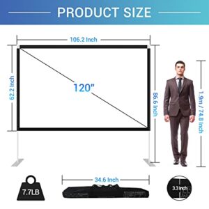 Deeteck Projector Screen and Stand - Outdoor Projector Screen 120 Inch 16:9 Projector Screen with Stand - Portable Movie Screen Projection Screen for Outside Backyard Home Camping