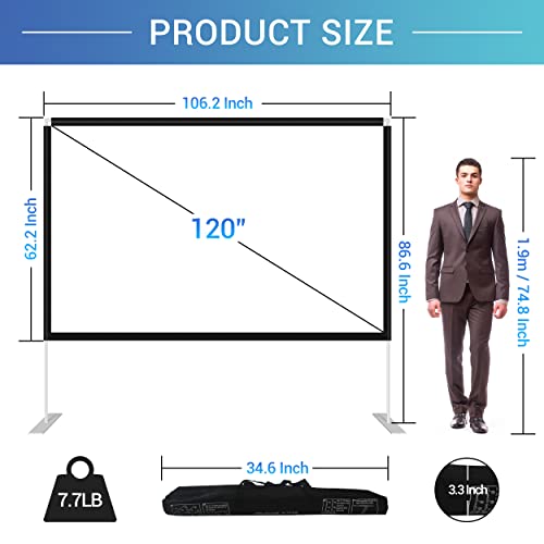 Deeteck Projector Screen and Stand - Outdoor Projector Screen 120 Inch 16:9 Projector Screen with Stand - Portable Movie Screen Projection Screen for Outside Backyard Home Camping