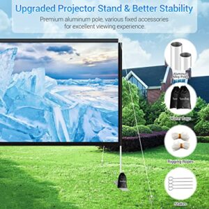 Deeteck Projector Screen and Stand - Outdoor Projector Screen 120 Inch 16:9 Projector Screen with Stand - Portable Movie Screen Projection Screen for Outside Backyard Home Camping