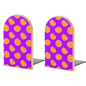 2 pack wood bookends,orange on purple decorative book ends support for shelves desktop organizer wooden bookshelf for home school office