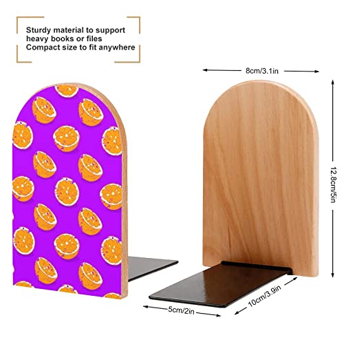 2 Pack Wood Bookends,Orange On Purple Decorative Book Ends Support for Shelves Desktop Organizer Wooden Bookshelf for Home School Office