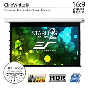 Elite Screens Starling Tab-Tension 2, 100" 16:9, 12" Drop, Tensioned Electric Motorized Projector Screen, STT100XWH2-E12