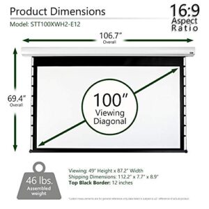 Elite Screens Starling Tab-Tension 2, 100" 16:9, 12" Drop, Tensioned Electric Motorized Projector Screen, STT100XWH2-E12