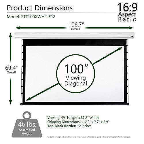 Elite Screens Starling Tab-Tension 2, 100" 16:9, 12" Drop, Tensioned Electric Motorized Projector Screen, STT100XWH2-E12