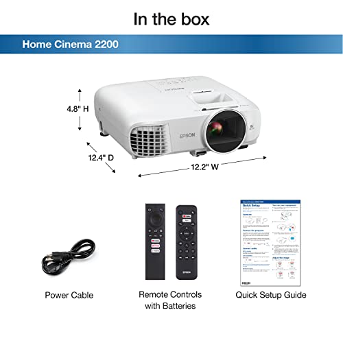 Epson Home Cinema 2200 (3D Edition) 3-chip 3LCD 1080p Projector, Built-in Android TV & Speaker, Streaming/Gaming/Home Theater, 35,000:1 Contrast, 2700 lumens Color and White Brightness, HDMI, White