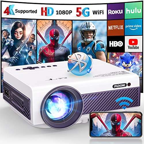 Projector with WiFi and Bluetooth, FUDONI Native 1080P Outdoor Projector 10000L Support 4K, Portable Movie Projector with Screen and Max 300", Compatible with iOS/Android/Laptop/TV Stick/HDMI/USB/VGA