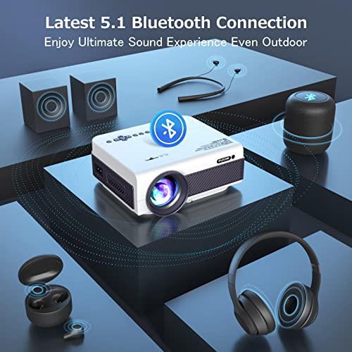 Projector with WiFi and Bluetooth, FUDONI Native 1080P Outdoor Projector 10000L Support 4K, Portable Movie Projector with Screen and Max 300", Compatible with iOS/Android/Laptop/TV Stick/HDMI/USB/VGA