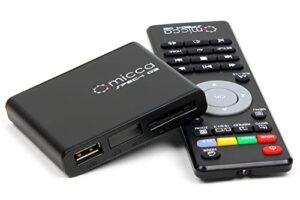 micca speck g2 1080p full-hd digital media player for usb drives and sd/sdhc cards, digital signage, h.264/avc mp4 mkv videos mp3 music jpg photos, hdmi and av output, auto play and resume