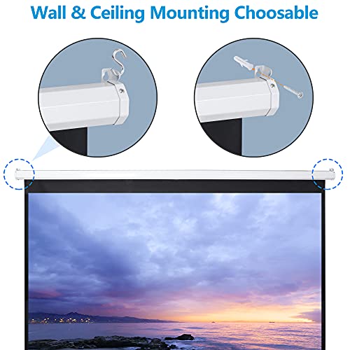 Oteymart 100 Inches Manual Projector Screen Pull Down-Portable Screen Video Projection 16:9 HD Matte White Home Theater with Auto Lock Anti-Crease for Home Theater Outdoor,Wall/Ceiling Mounting