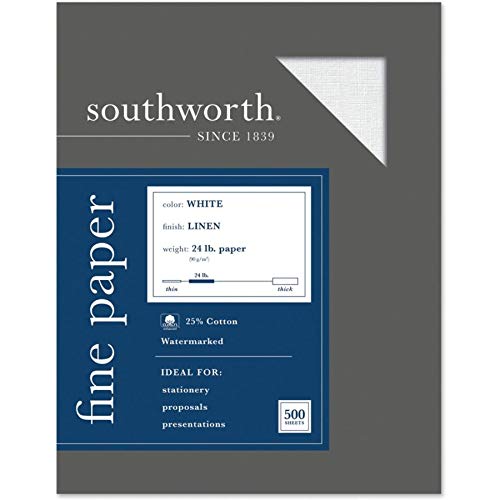 Southworth FSC Certified 55% Recycled 25% Cotton Linen Business Paper, 8 1/2in. x 11in., 24 Lb, White, Box Of 500, 554C