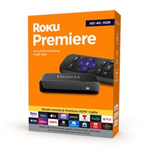 Roku Premiere | HD/4K/HDR Streaming Media Player with Simple Remote and Premium HDMI Cable, Black (Renewed)