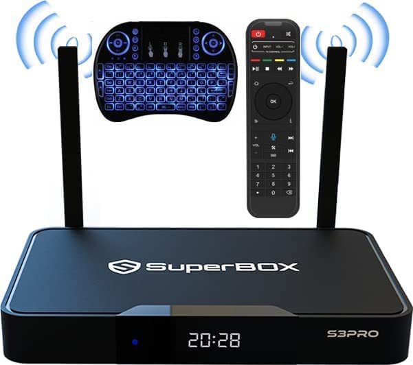 Super Box S3 PRO, S3pro 2023, Combo Bundle, 2 HDMI, 1 Voice and 1 Full Keyboard Remote, (Comes with Easy Detailed Install Instructions, Great Customer Support)