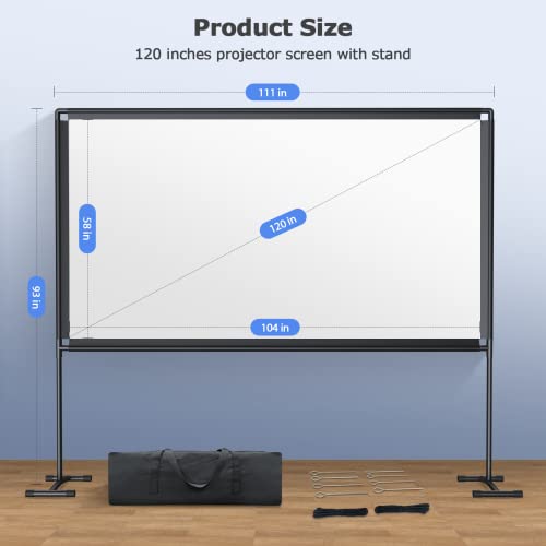 YOWHICK Projector Screen with Stand 120 inch Outdoor Indoor Projection Screen, Foldable Portable HD 4K Double Sided Projection Screen with Carry Bag and Sturdy Frame