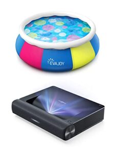 inflatable swimming pool, and ultra short throw 4k laser projector, laser tv with hdr 10, 150 inches display, integrated 50w speakers, memc, smart home theater