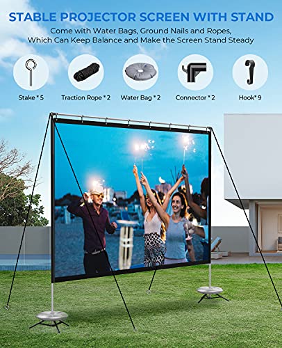 MOOKA Projector Screen with Stand-120 inch, Portable Indoor Outdoor Projector Screen Fordable, 16:9 4K HD Wrinkle-Free Outdoor Movie Screen with Carry Bag, Front Rear Video Projection Screen for Movie