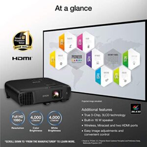 Epson Pro EX9240 3-Chip 3LCD Full HD 1080p Wireless Projector, 4,000 Lumens Color Brightness, 4,000 Lumens White Brightness, Miracast, 2 HDMI Ports, Built-in Speaker, 16,000:1 Contrast Ratio