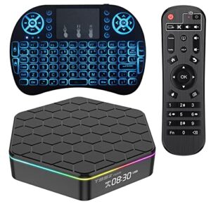 android tv box 12.0, t95z plus h618 quad-core cortex-a53 cpu 2gb ram 16gb rom, 2.4ghz/5ghz dual band wifi6 6k ultra hd resolution bluetooth 5.0 with backlit mini wireless keyboard